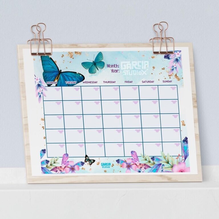 Butterfly Design Monthly Calendar Undated 🦋 Garcia Studiox